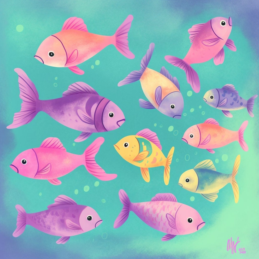Digital Print Pastel Fish Design - Etsy
