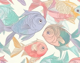 Digital Print Pastel Fish Design - Etsy