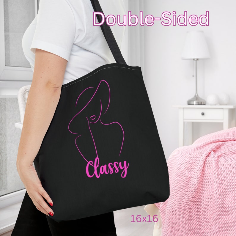 Classy Outline Woman Graphic Design Tote Bag AOP, Chic Fashion Everyday ...
