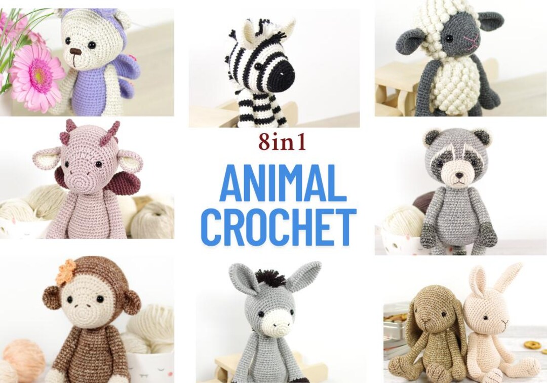 Teddy Butterfly, Bunny, Sheep, Lucy the Monkey, Donkey, Zebra, Raccoon & Dragon – 8-in-1 ...