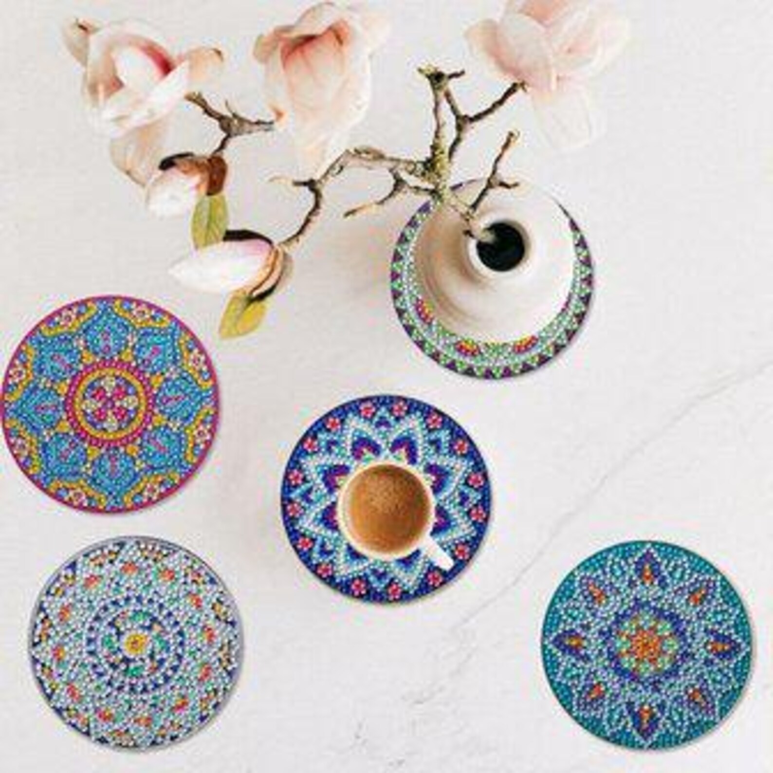 Moroccan Zellij Coasters – Set of 6 Handmade Ceramic Tiles for Drinks ...