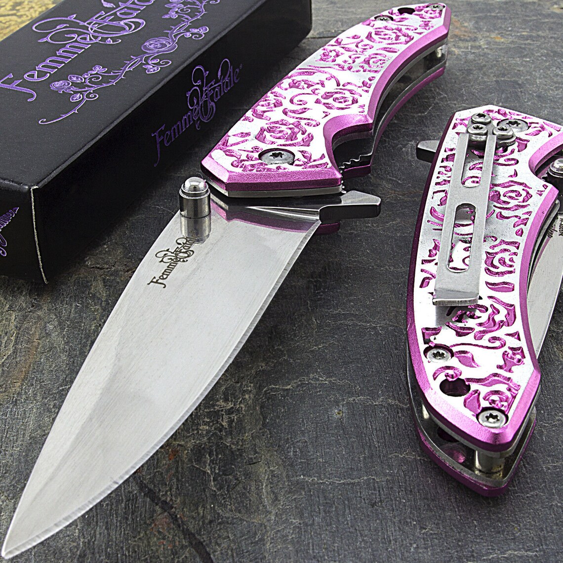 7 FEMME Fatale Women's Pink Rose Knife Spring Assisted Folding Knife ...