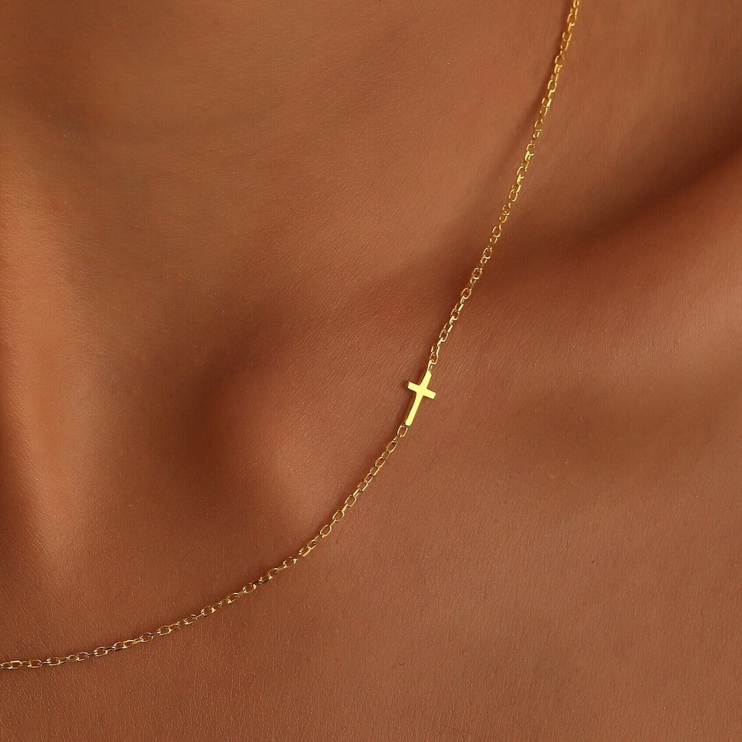Sideways Cross Chain Cross Necklace for Her Religious - Etsy