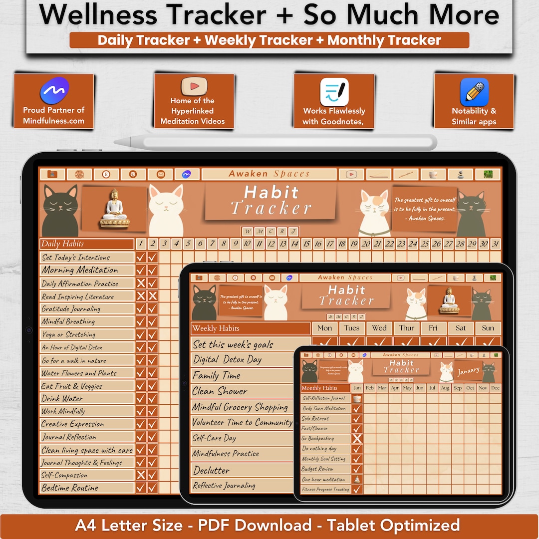 Wellness Tracker, Goal Tracker, Digital Habit Tracker, Habit Tracker ...