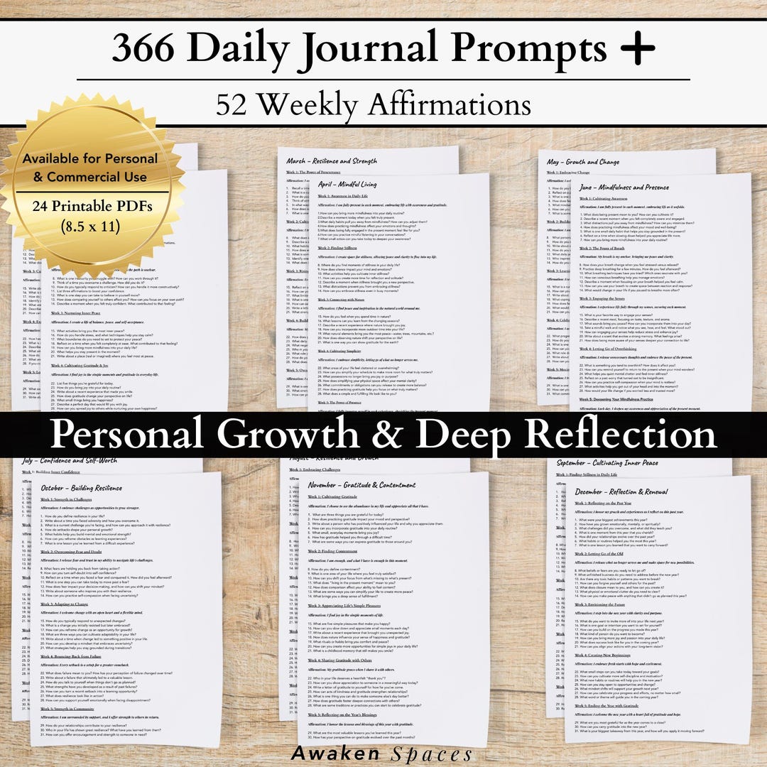 365 Daily Journal Prompts: Self-reflection & Growth (PDF Downloadable ...