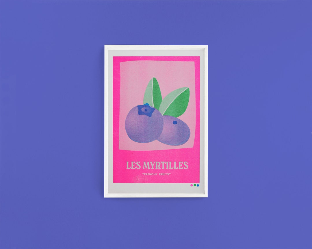 Les Myrtilles : an A3 Risoprint Poster in Blue, Fluro Pink and Green - Etsy