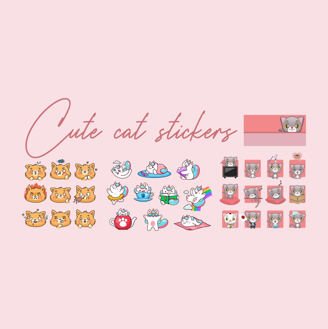 Printable Cat Stickers, Cute Cat Stickers Set, Cute Animal Stickers ...