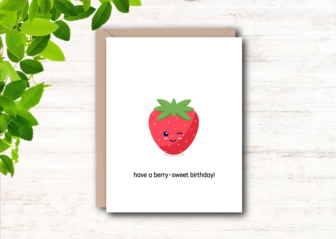 Printable Strawberry Birthday Card, Funny Food Pun Card, Blueberry ...