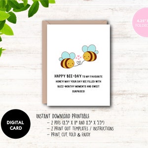 Printable Birthday Card, Happy Birthday, Bee, Funny Pun, Lovely Card ...