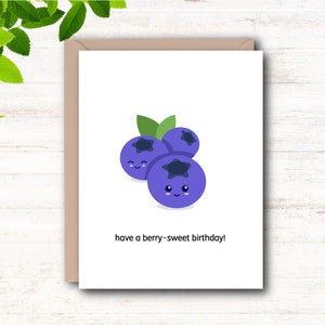 Printable Blueberry Birthday Card, Funny Food Pun Card, Blueberry ...