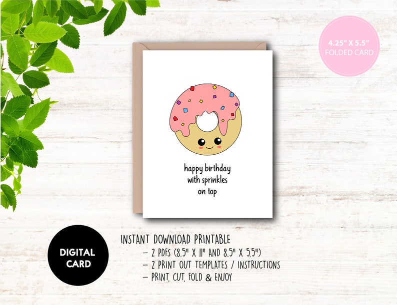 Printable Birthday Card, Donut Birthday Card, Happy Birthday Card ...