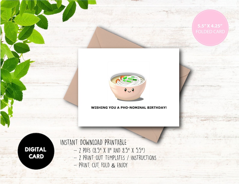 Printable Pho Birthday Card Pho-nomenal Birthday Funny Pho - Etsy