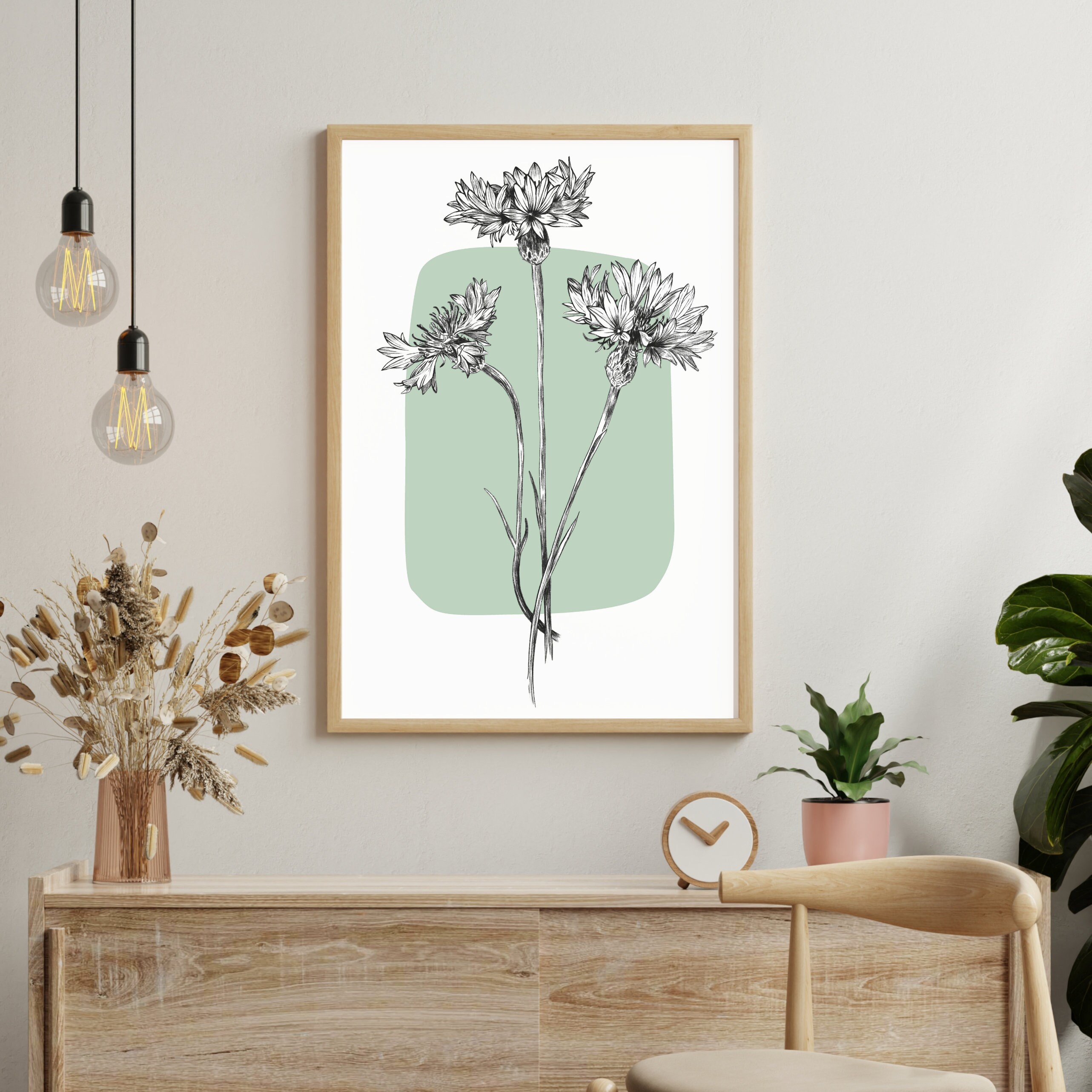 Flower Line Art Prints, Flower Wall Art, Cornflower Fineline Printable ...