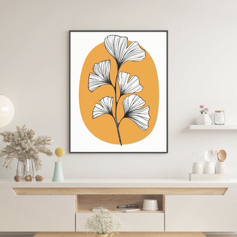 Ginkgo Fineline Printable Art, Flower Line Art Prints, Flower Wall Art ...