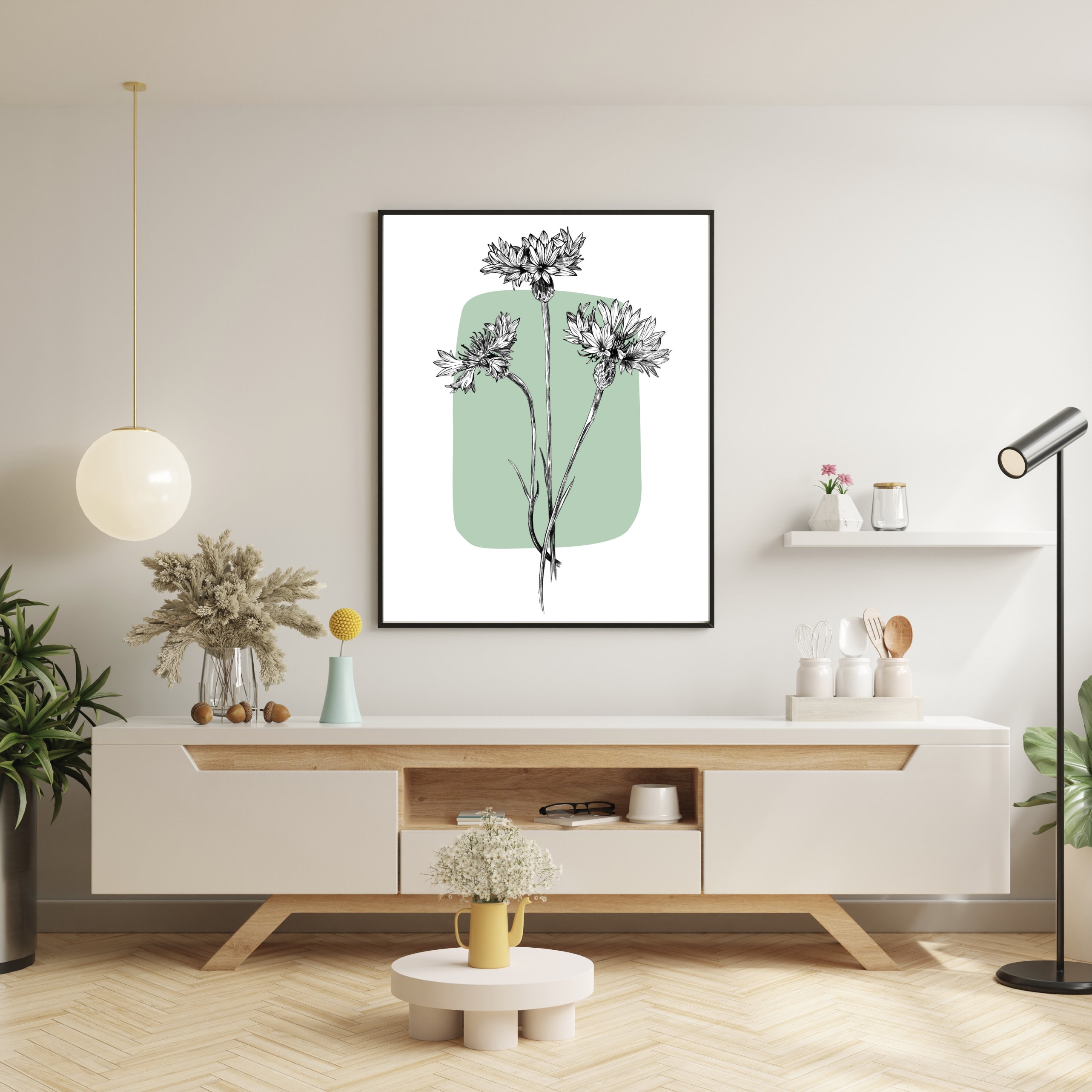 Flower Line Art Prints, Flower Wall Art, Cornflower Fineline Printable ...