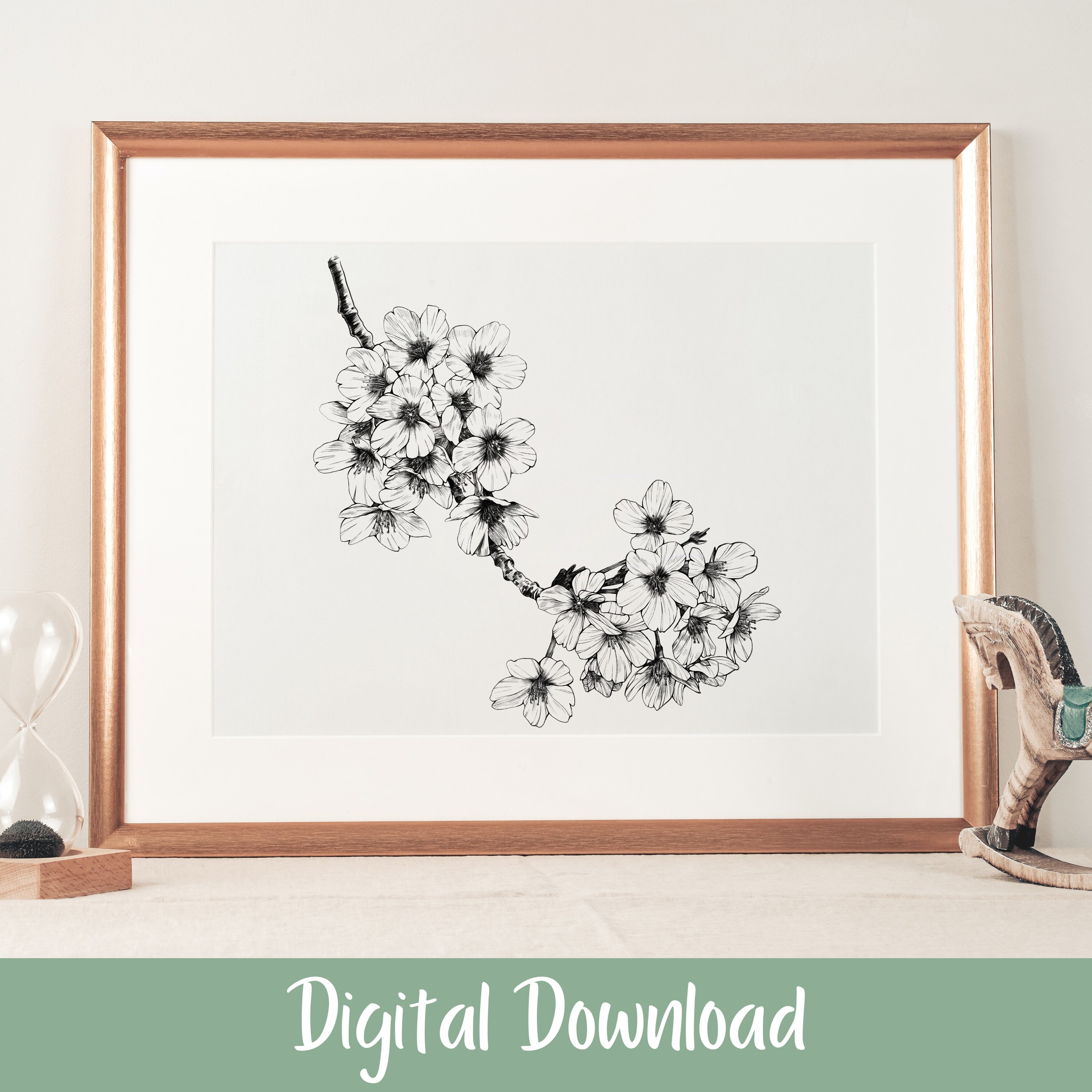 Flower Line Art Prints, Flower Wall Art, Cherry Blossom Fineline ...
