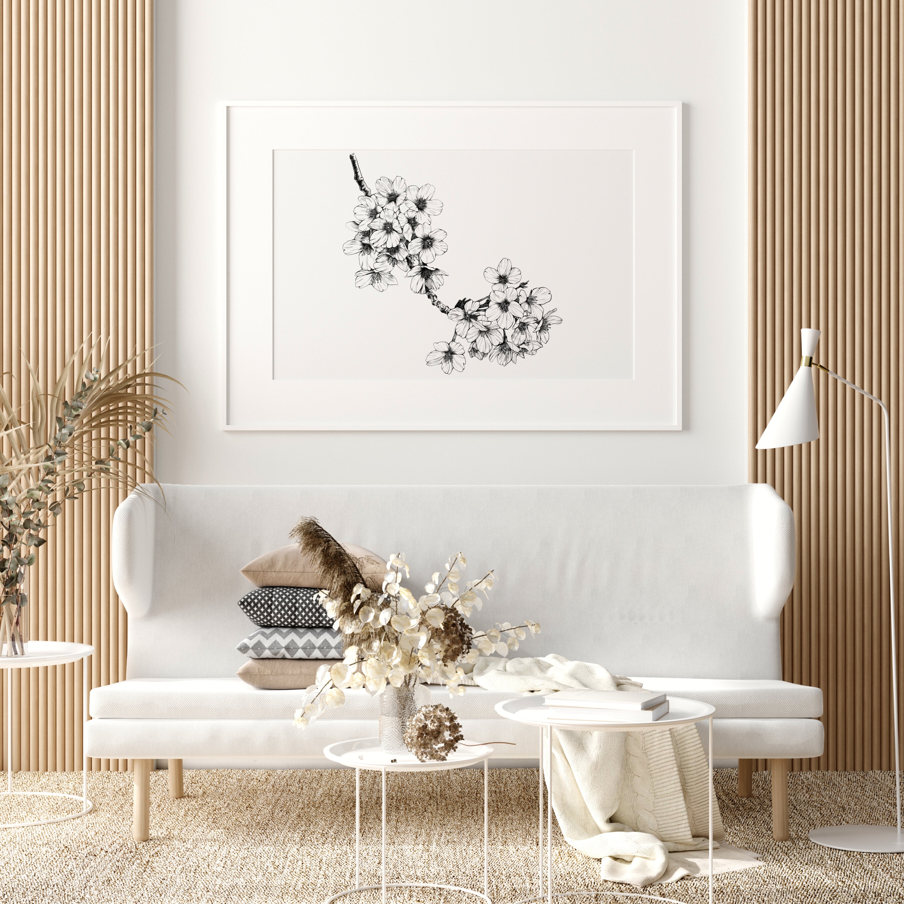 Flower Line Art Prints, Flower Wall Art, Cherry Blossom Fineline ...