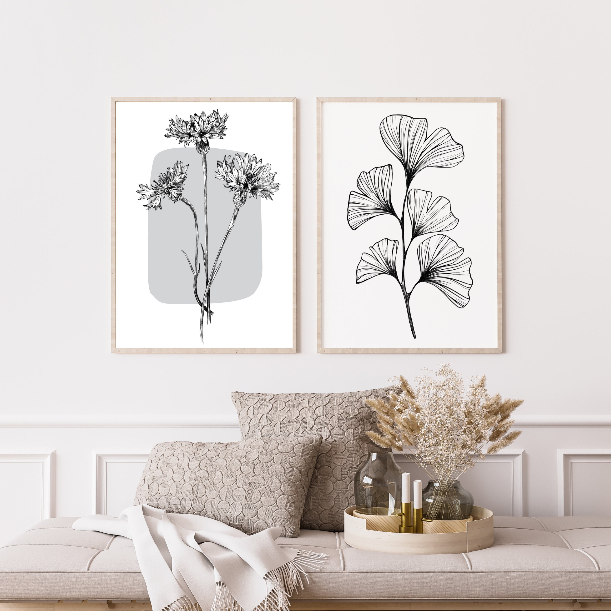 Flower Line Art Prints, Flower Wall Art, Cornflower Fineline Printable ...