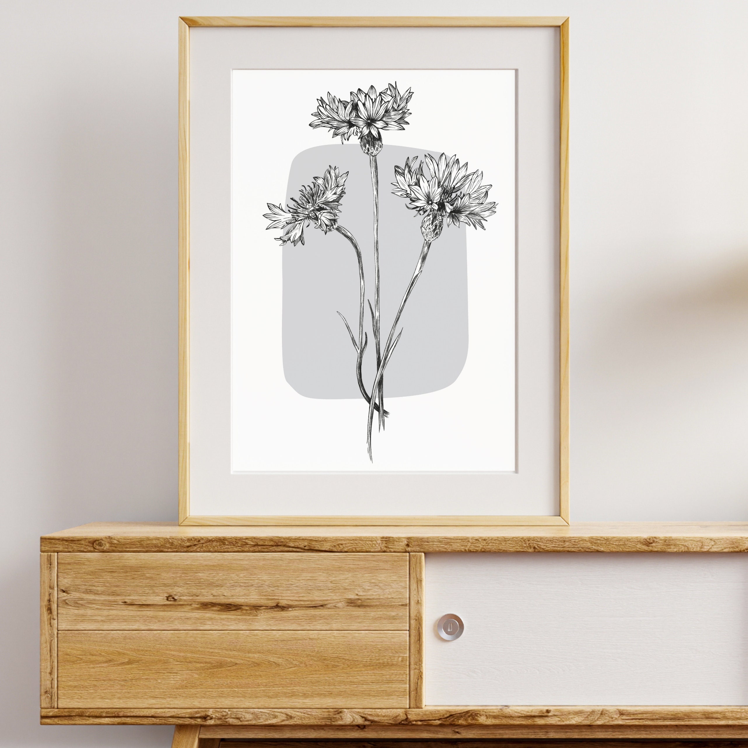 Flower Line Art Prints, Flower Wall Art, Cornflower Fineline Printable ...