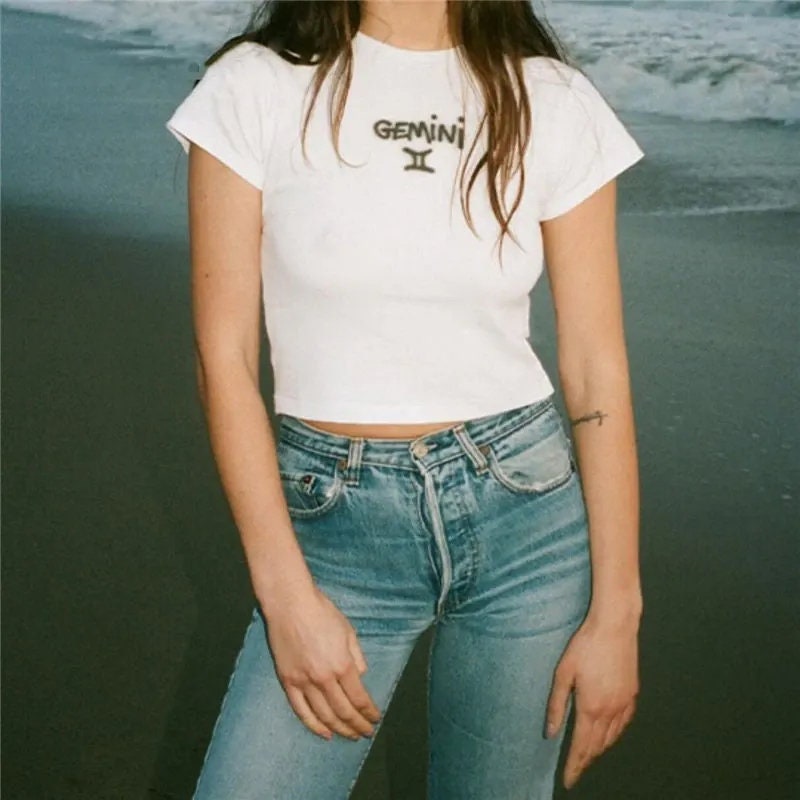 Y2K Zodiac Sign Crop Top Slim Fitted T-shirt - Etsy