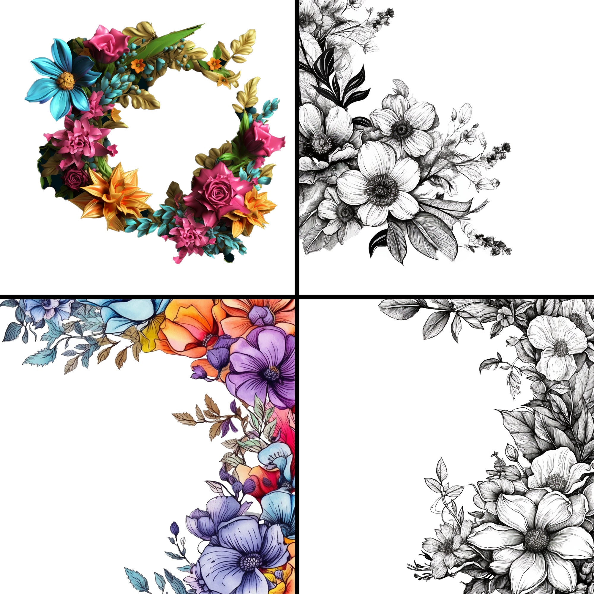 Blooming Beauty: Floral Border Clip Art Collection for Creative ...