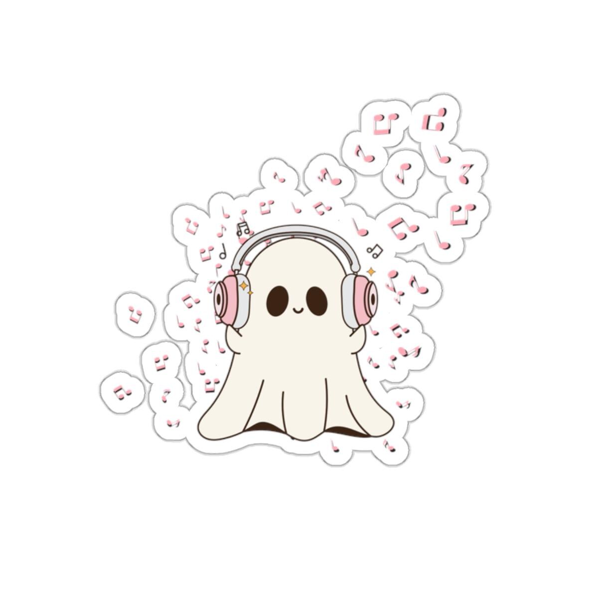 Cute Ghost With Music Notes Kiss-cut Stickers, Halloween Sticker, Cute ...