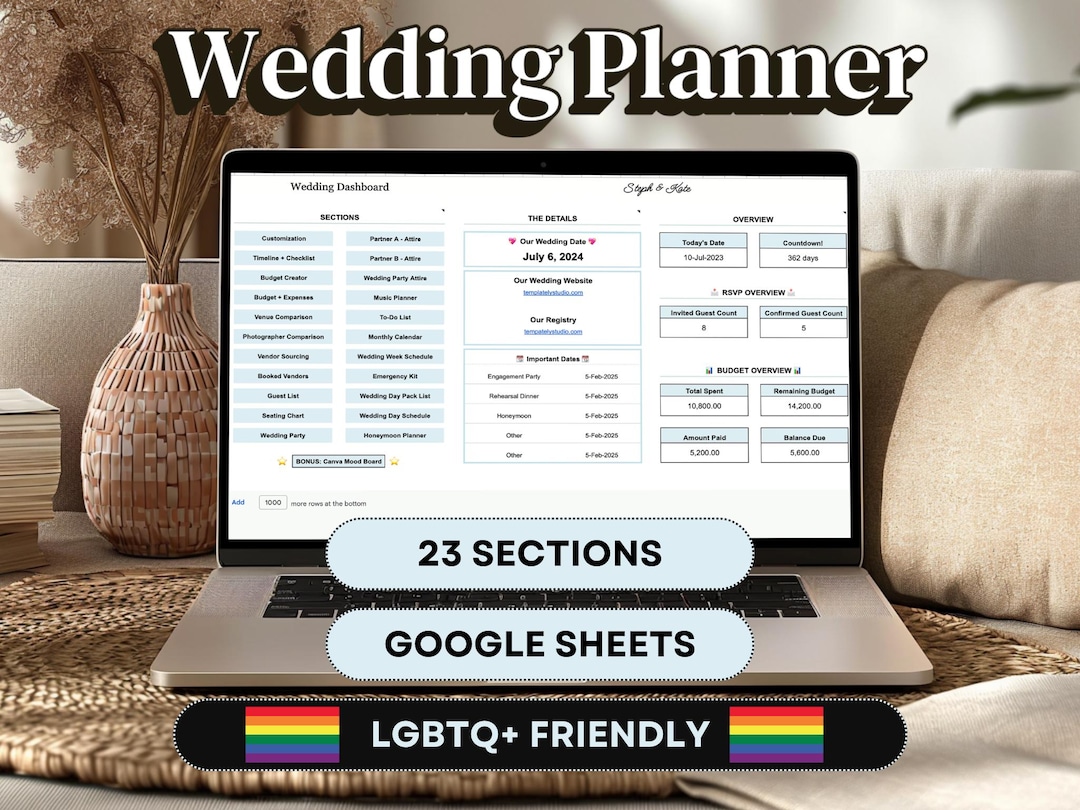 LGBTQ Friendly Wedding Planner Digital Spreadsheet Google Sheets ...