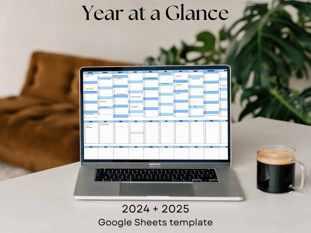 2024 & 2025 Year at A Glance Annual Digital Planner for Google Sheets ...