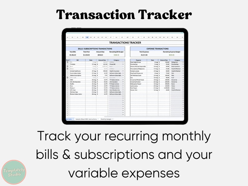 Monthly Budget Spreadsheet Template for Google Sheets Financial Planner ...