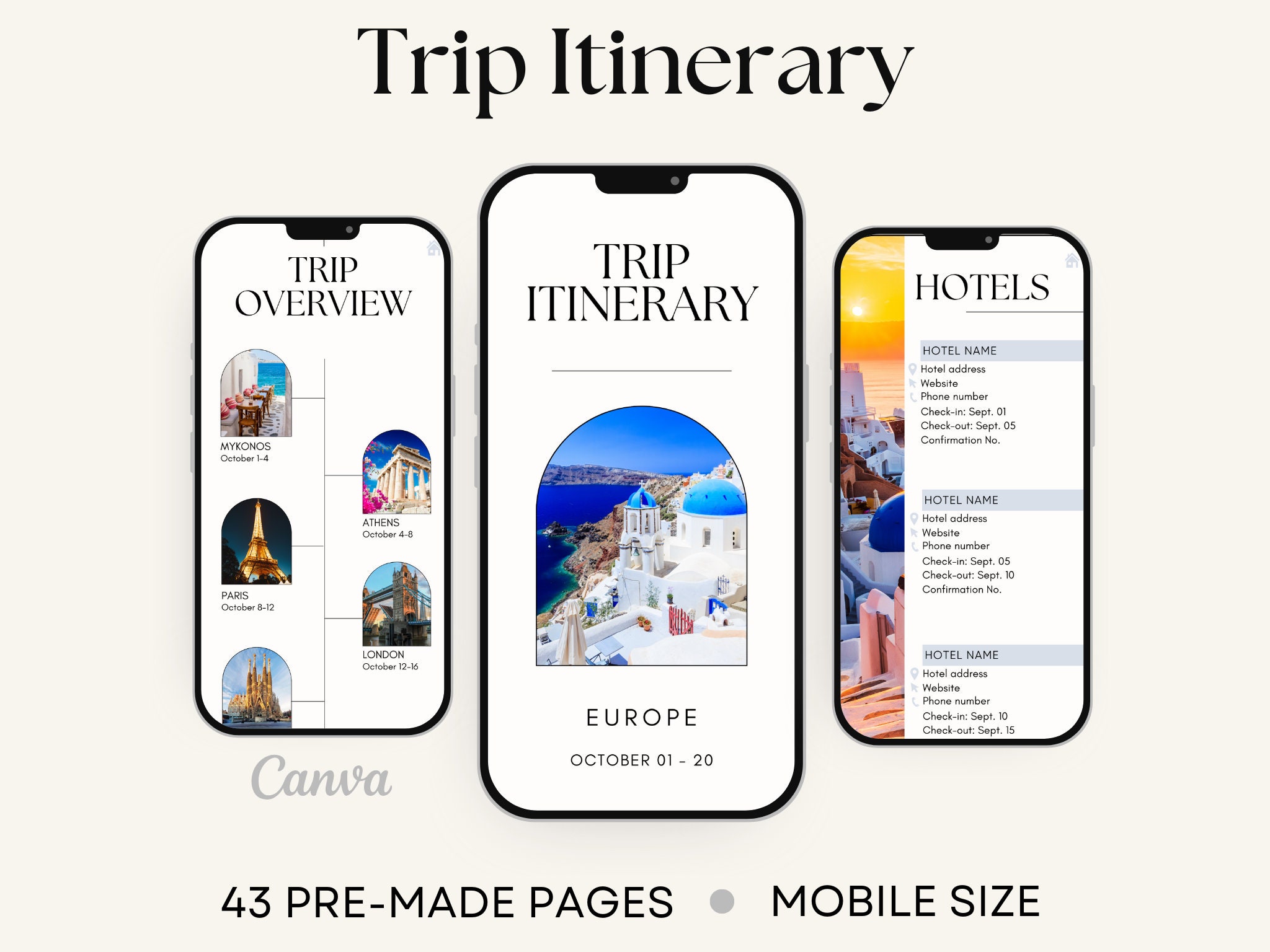 Trip Itinerary Template Canva Travel Planner Mobile Itinerary Creator ...