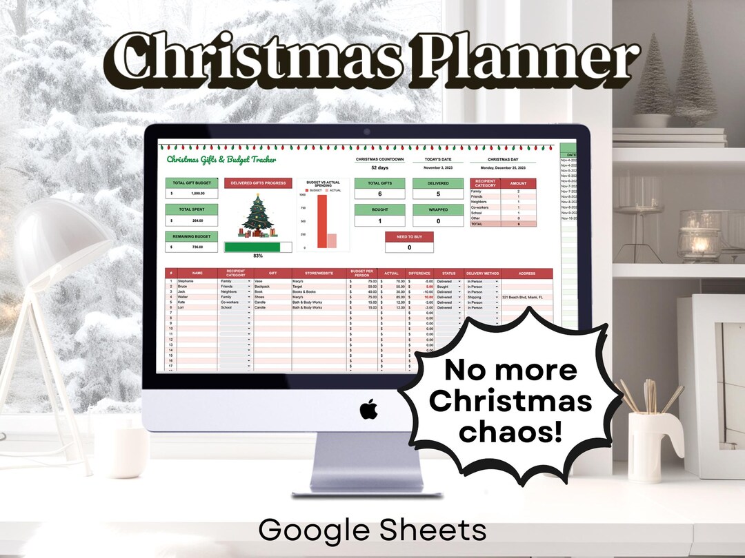 Christmas Gift Tracker Google Sheets Christmas Planner Spreadsheet ...