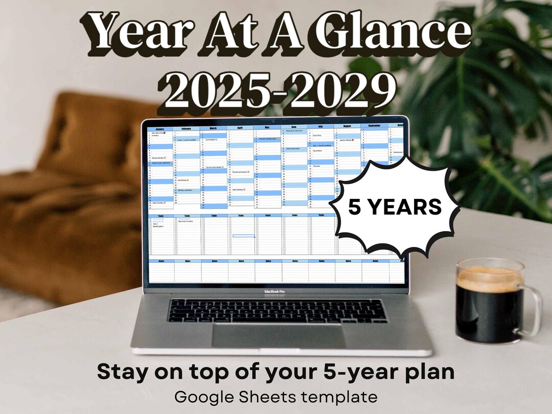 Year at A Glance Annual Calendar Spreadsheet Google Sheets Year at A ...