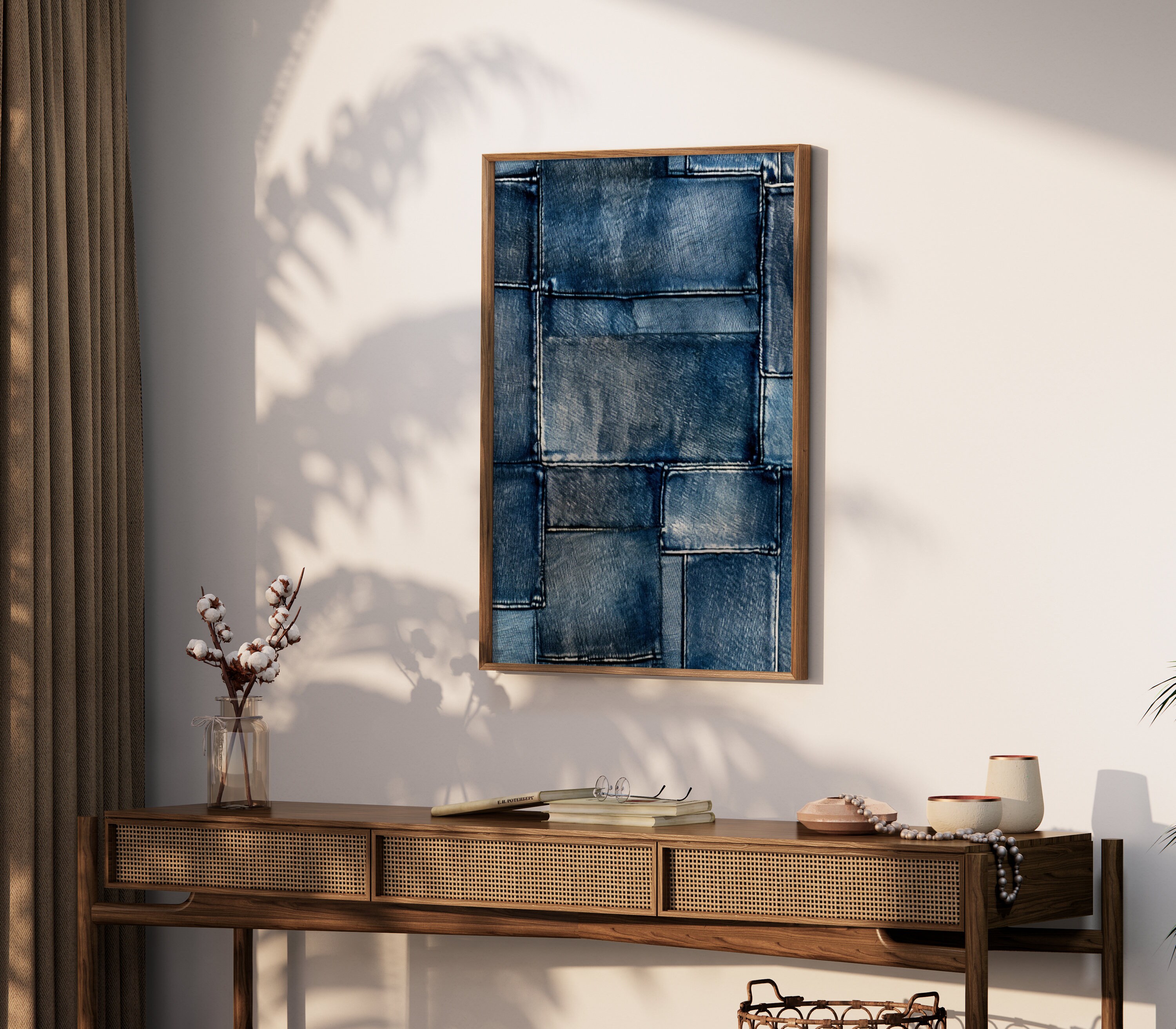 Retro Wall Art, Denim Abstract Art, Large Wall Posters, Blue Large ...