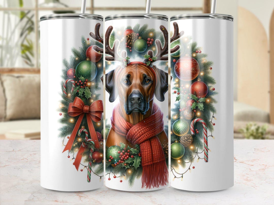 Christmas Rhodesian Ridgeback Digital Tumbler Wrap PNG Reindeer Antlers ...