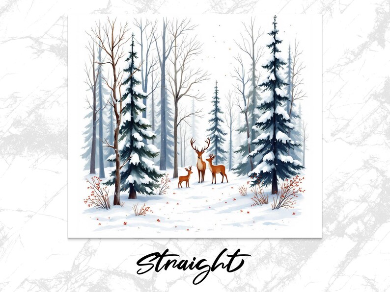 Winter Forest Deer Scene Digital Tumbler Wrap, Snowy Trees and Reindeer ...