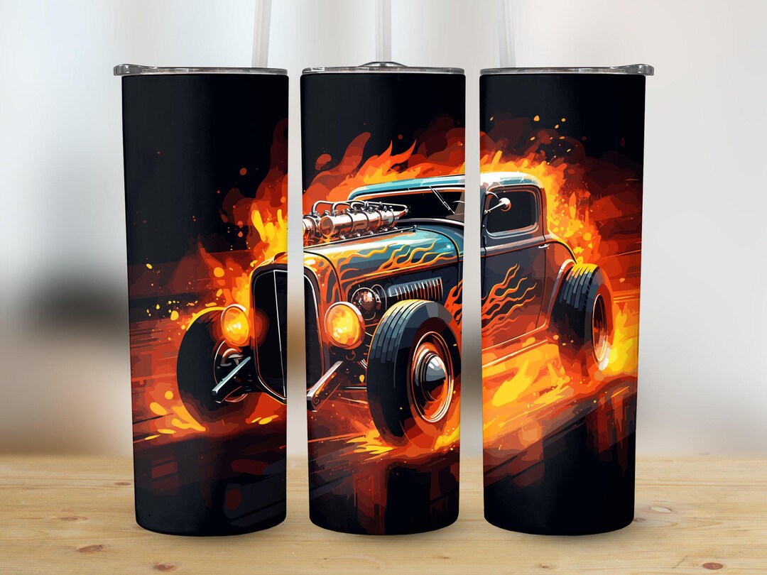 Vintage Racing Flames Hot Rod Car Tumbler Wrap (PNG Digital Download ...