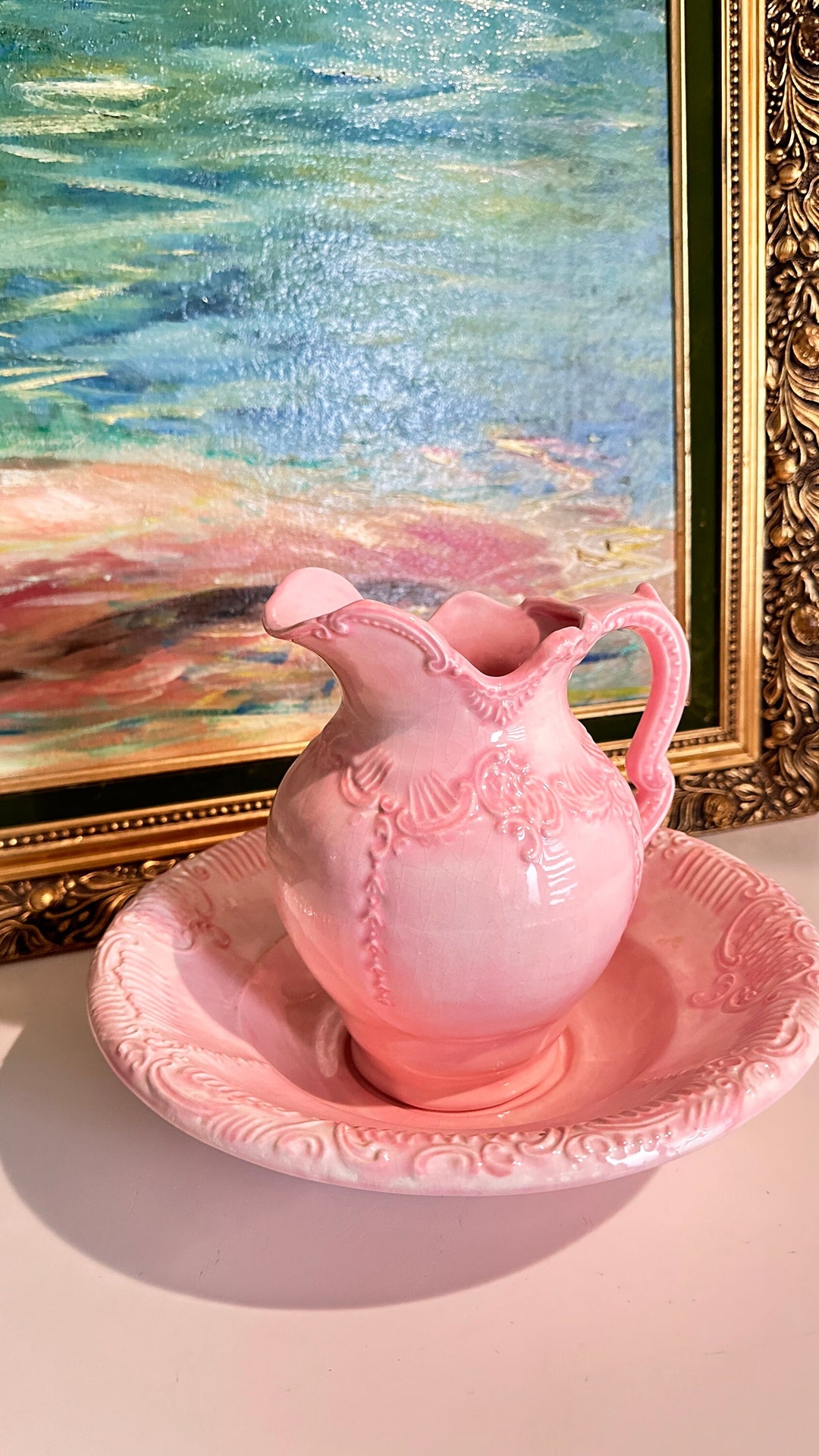 Vintage Arnels Pink Rose Pitcher and Wash Basin - Etsy