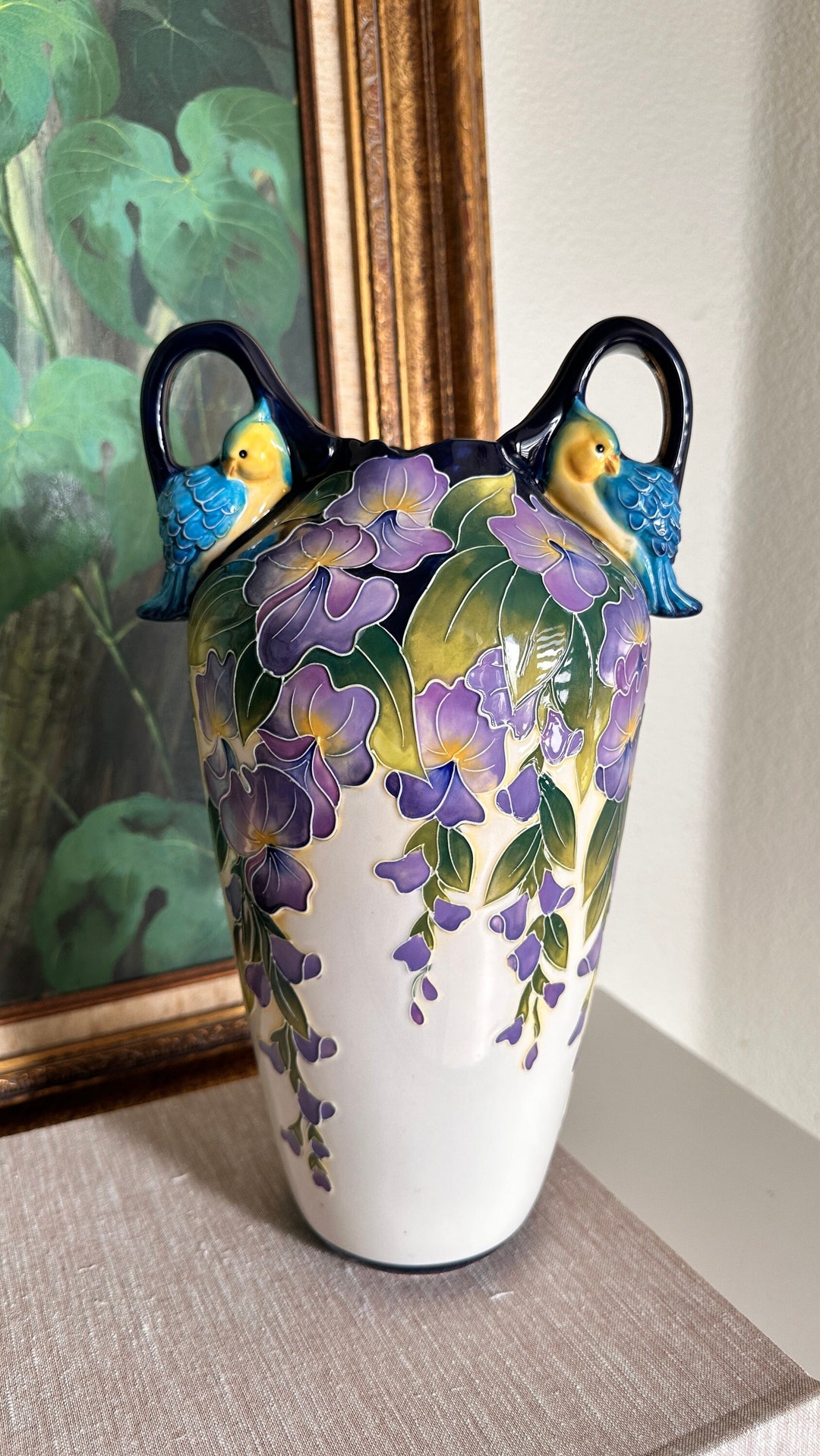 J Mccall Blue Sky icing on the Cake Wisteria & Birds Vase - Etsy