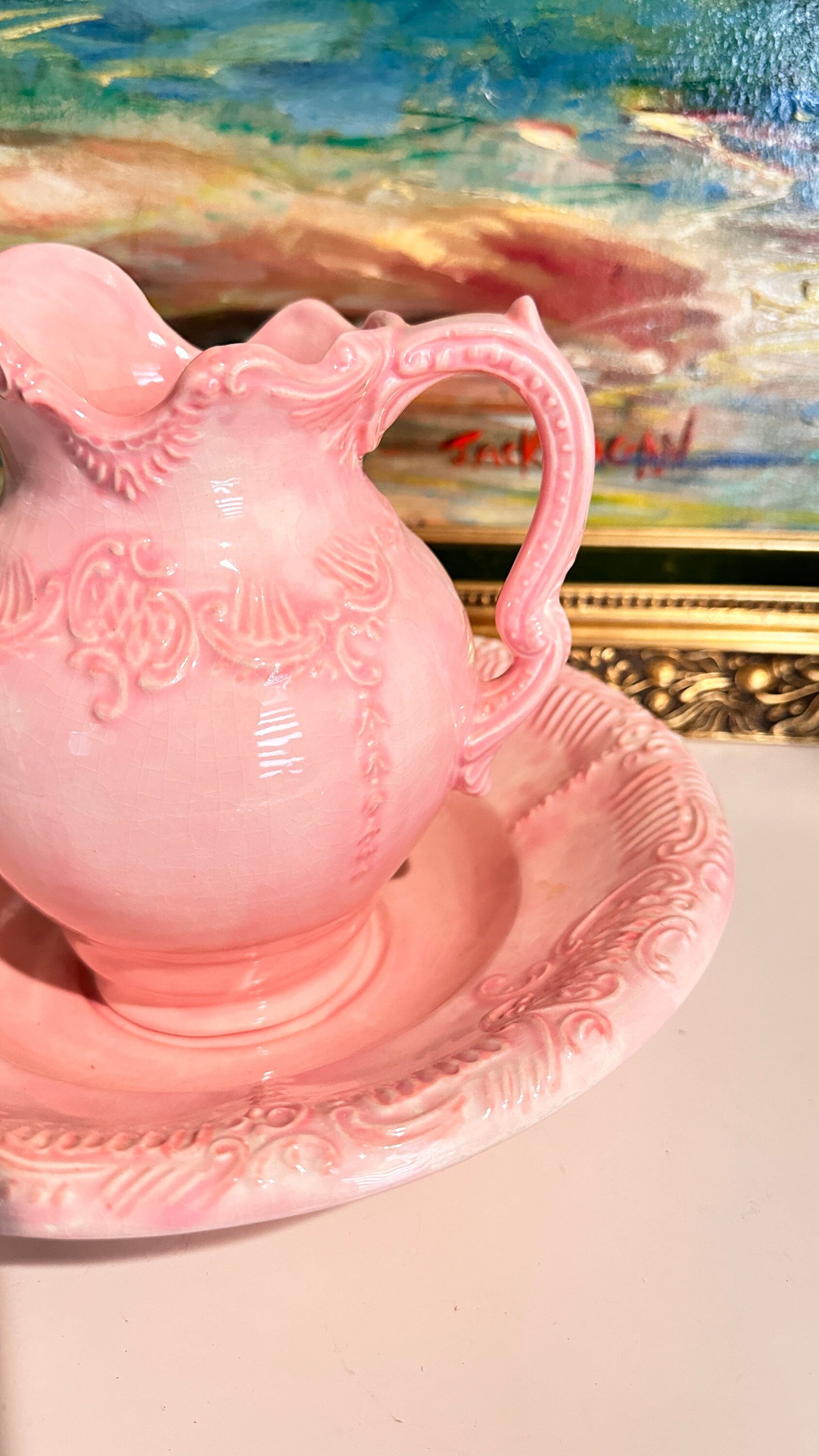 Vintage Arnels Pink Rose Pitcher and Wash Basin - Etsy