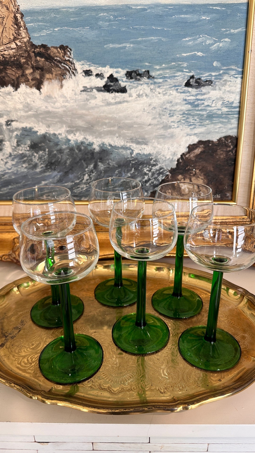As Is 7 Vintage Green Stemmed Wine Glasses Or Champagne Coupes Set Of Seven Etsy