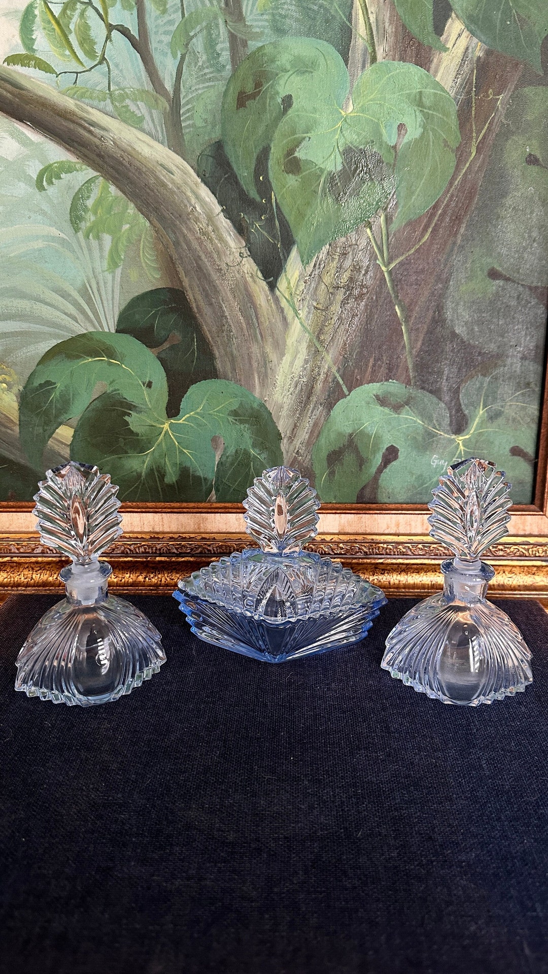 Blue Art Deco Powder & Perfume Vanity Set - Etsy