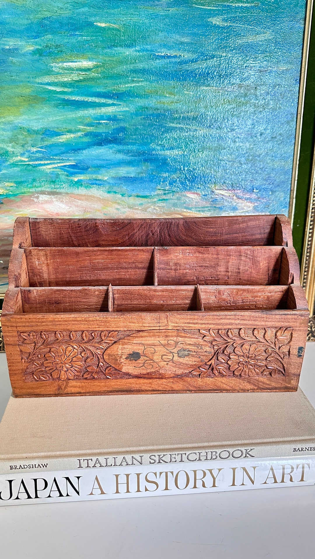 Hand Carved Wood Desk or Letter Box Highly Detailed & Inlaid Vintage - Etsy
