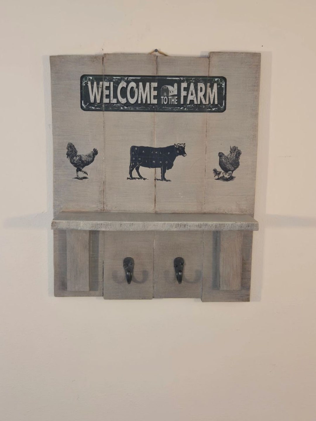Upcycled Farm Sign With Shelf and Hooks - Etsy