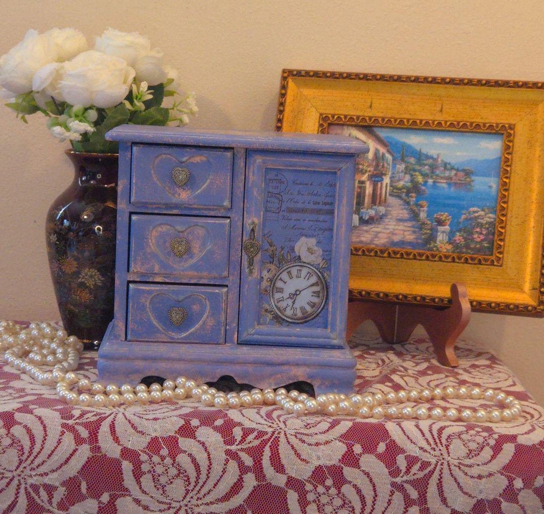 Shaby Chic Timeless Jewelry Box Finished in Dixie Bell "blueberry" With ...