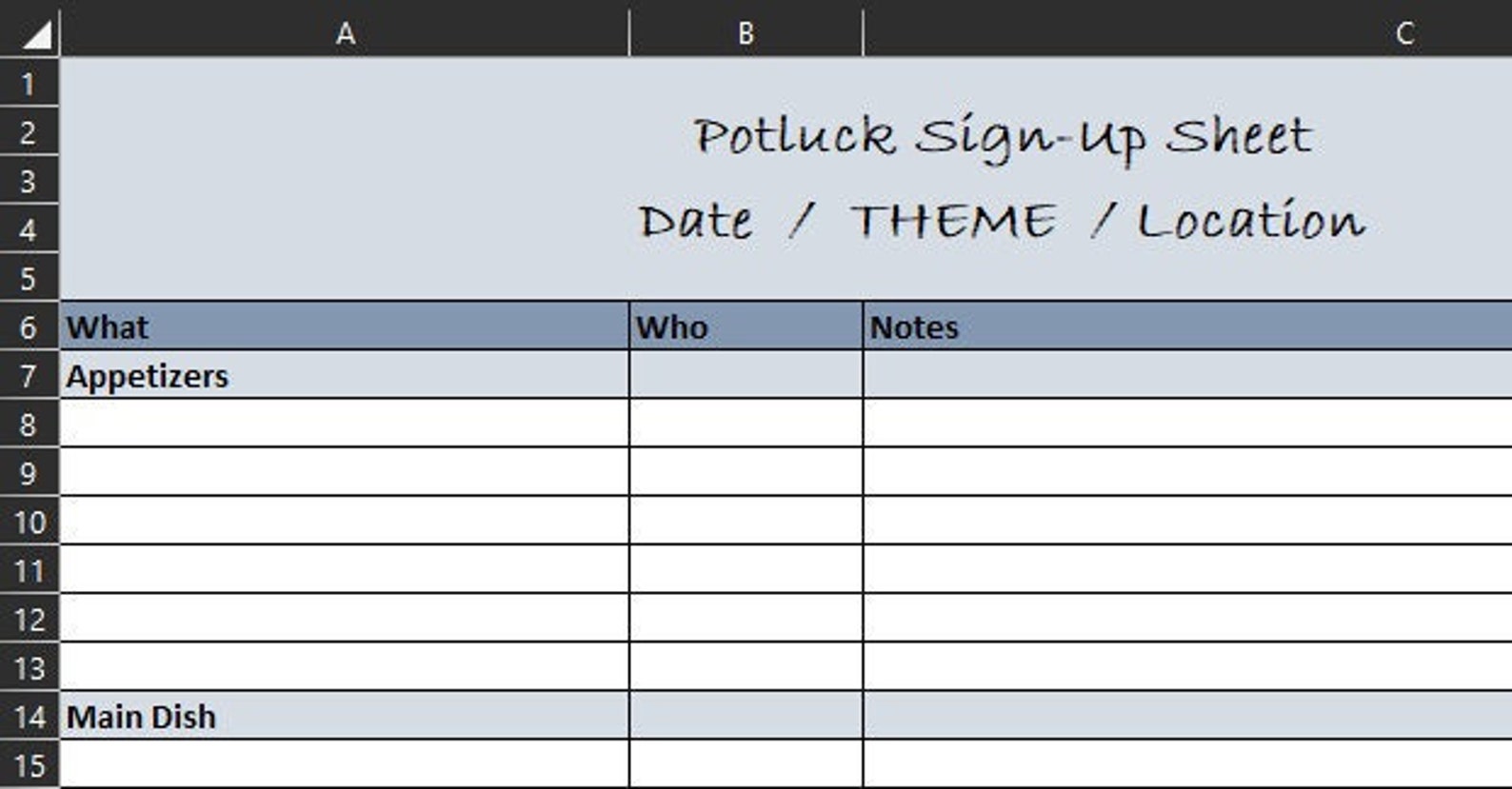 Potluck Sign-up Editable Excel - Etsy