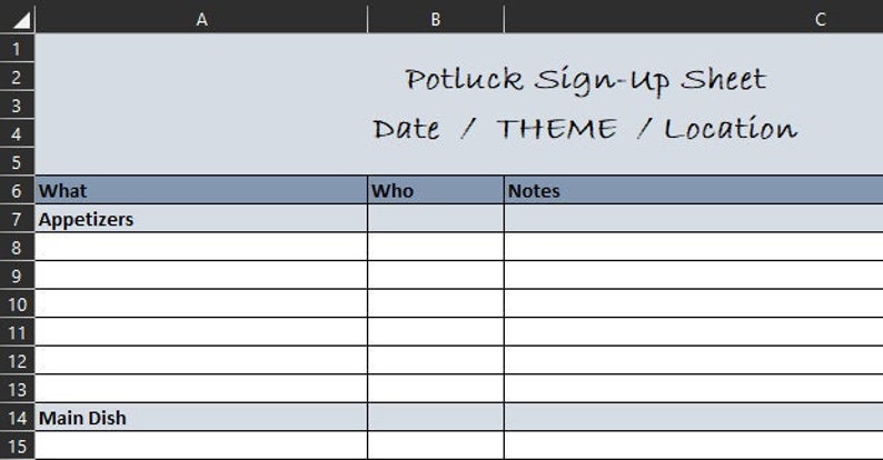 Potluck Sign-up Editable Excel - Etsy