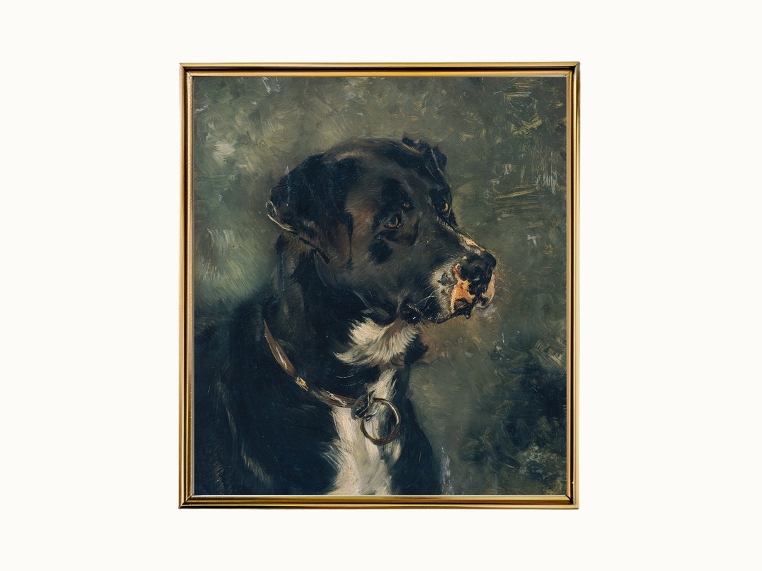 Vintage Art Print Black Dog Art Print Digital Download Digital Art ...