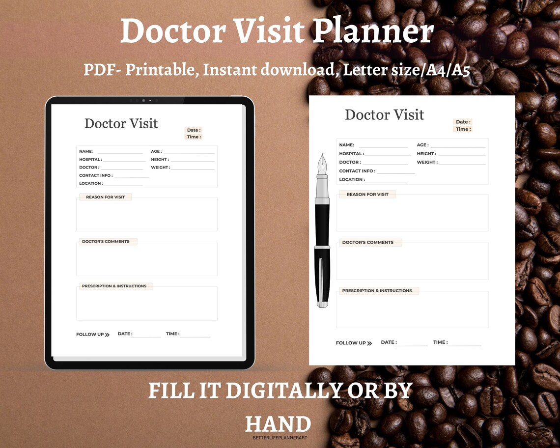 Doctor Visit Planner Printable, Digital Medical Planner, Appointment ...