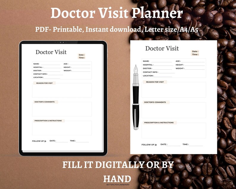 Doctor Visit Planner Printable, Digital Medical Planner, Appointment ...