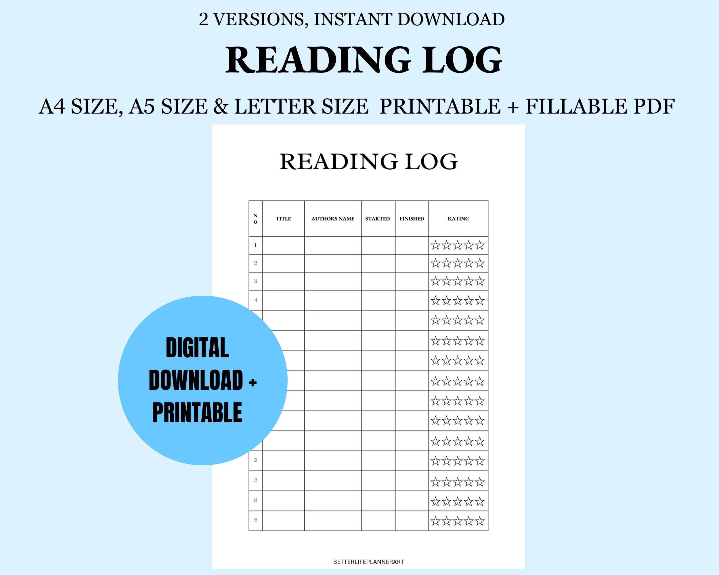Reading Log Printable, Reading Log Digital,reading Tracker, Books to ...